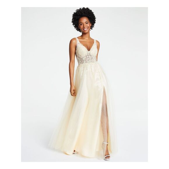 BLONDIE | Dresses | Nwt Blondie Womens Yellow Spaghetti Strap Fulllength Formal Dress 5 | Poshmark